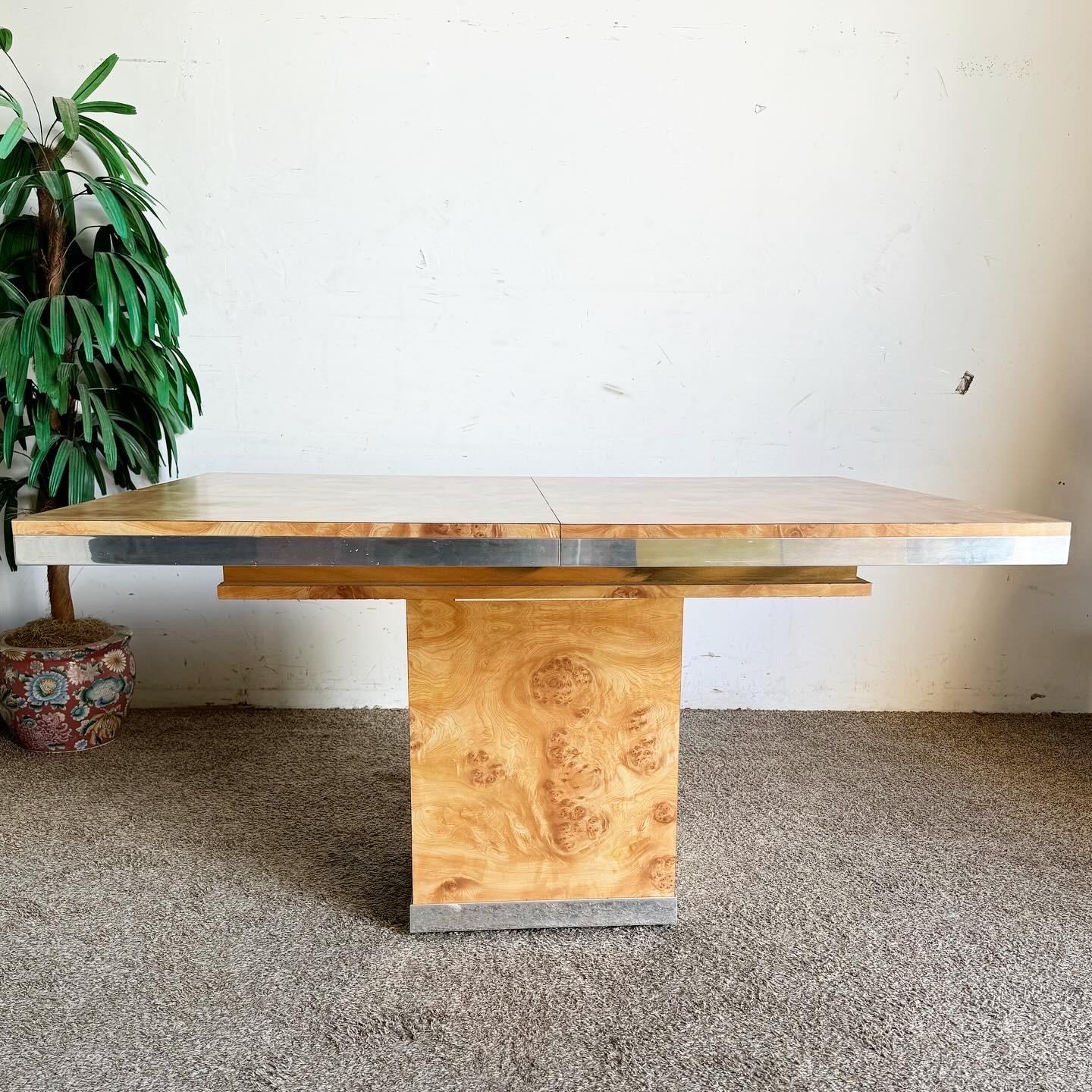 Postmodern Burl Wood Laminate and Chrome Extendable Dining Table For ...