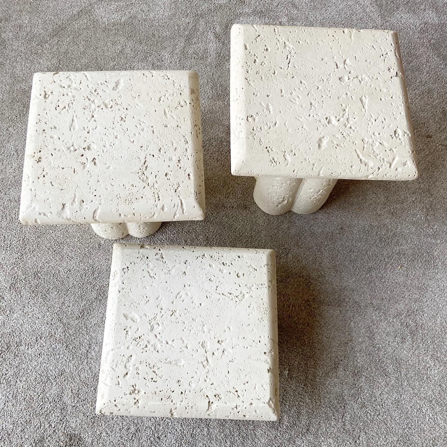 Postmodern Cast Faux Coral Stone Square Top Nesting Tables, 6 Pieces ...