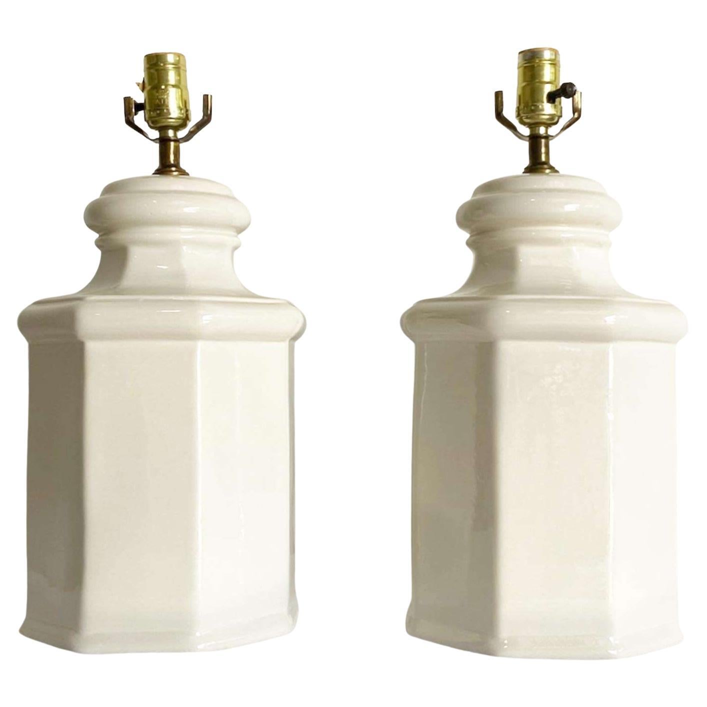 Postmodern Scalloped Cream Ceramic Table Lamps - a pair For Sale at 1stDibs