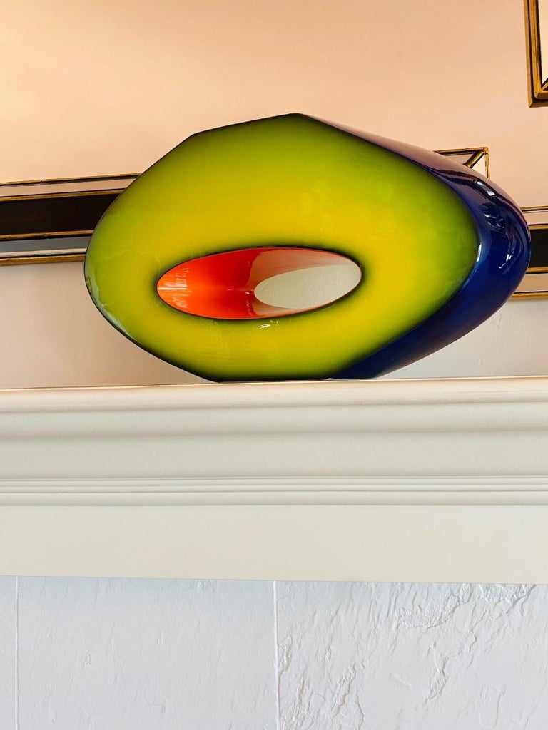 Postmodern Ceramic Fred Stodder Oval Vase in Green For Sale at 1stDibs