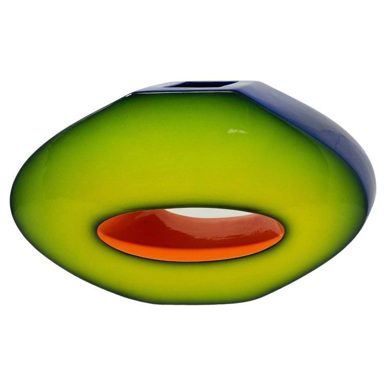 Postmodern Ceramic Fred Stodder Oval Vase in Green For Sale at 1stDibs