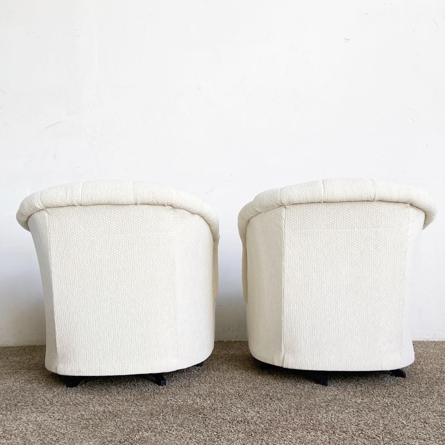 Postmodern Channelled Clam Shell Back Off White Fabric Swivel Chairs ...