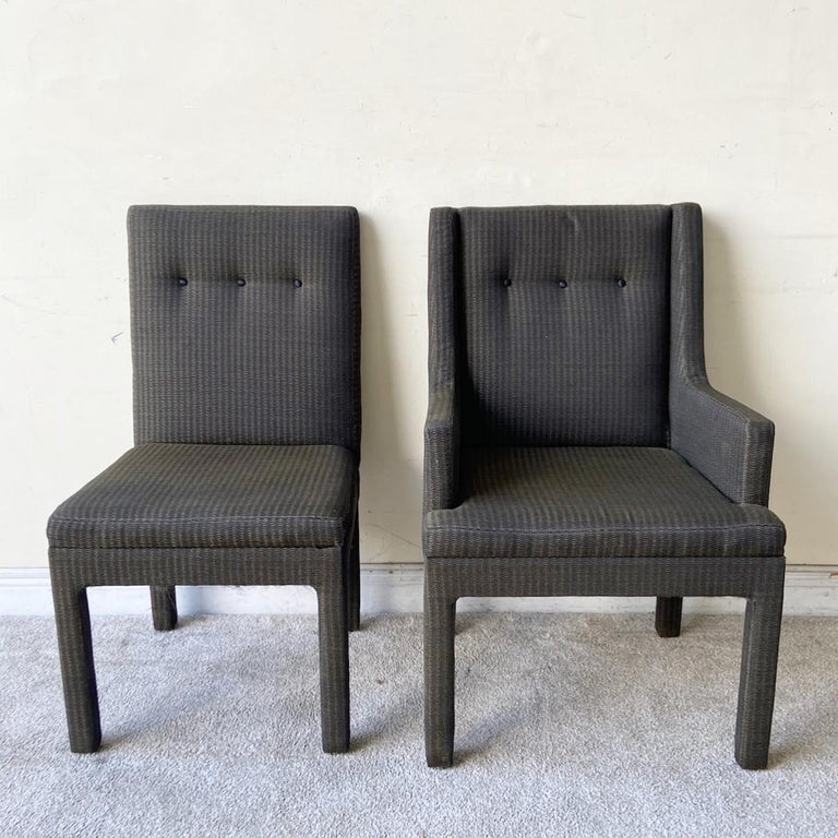 Postmodern Charcoal Black and Green Tufted Parsons Dining Chairs - Set ...