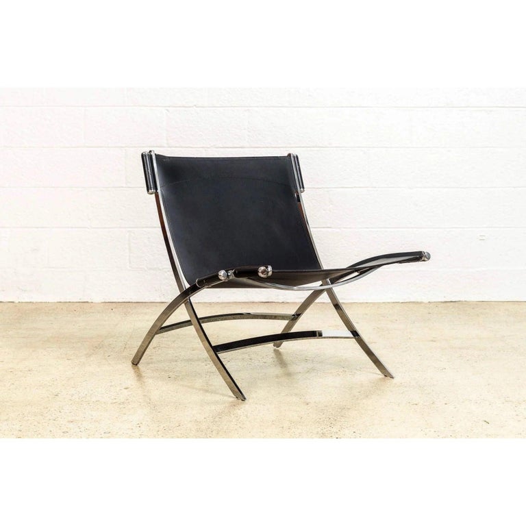 Postmodern Chrome and Black Leather Timeless Lounge Chairs by Antonio ...