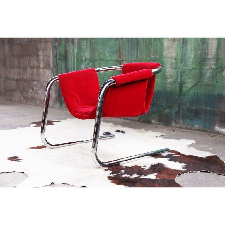 Postmodern Chrome Vecta Zermatt Sling Red Velvet Lounge Chair, 1970s ...