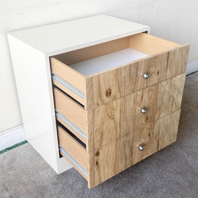 Postmodern Cream and Wood Grain Laminate Chest of Drawers For Sale at ...