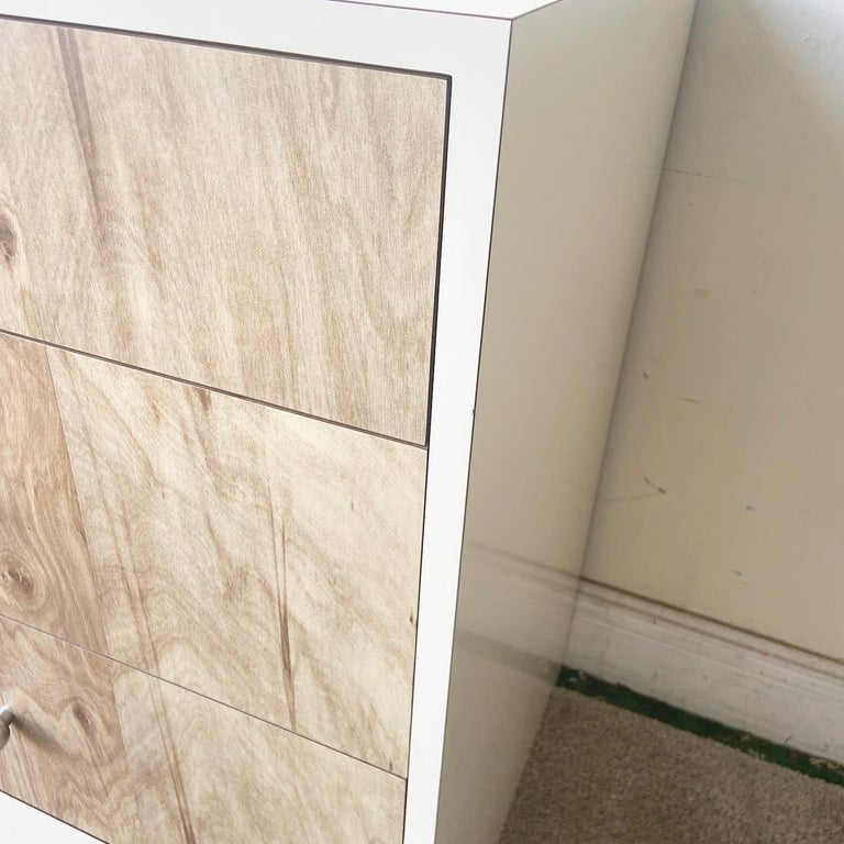Postmodern Cream and Wood Grain Laminate Chest of Drawers For Sale at ...