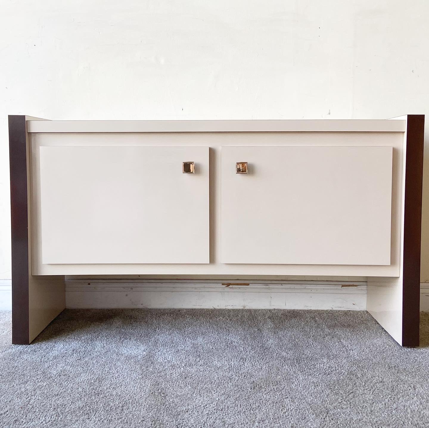 Postmodern Tan Lacquer Laminate Waterfall Sideboard Cabinet For Sale at ...
