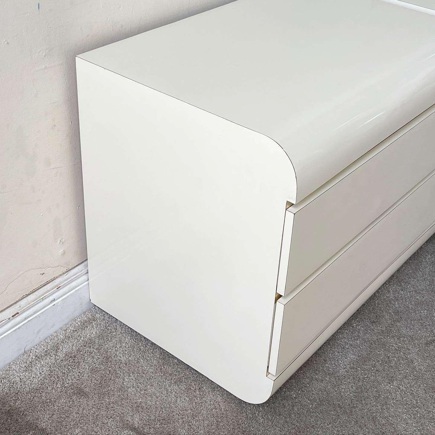 Postmodern Cream Lacquer Laminate Bullnose Nightstands With Gold ...