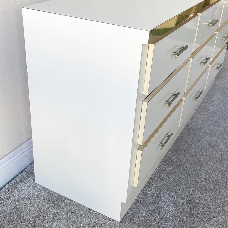Postmodern Cream Lacquer Laminate Dresser with Faux Bamboo Brass ...