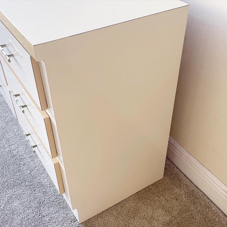Postmodern Cream Lacquer Laminate Dresser with Faux Bamboo Brass ...
