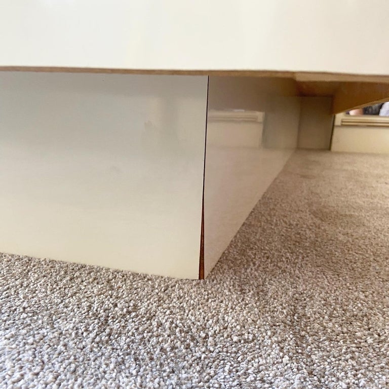 Postmodern Cream Lacquer Laminate King Platform Bed with Mirrored ...