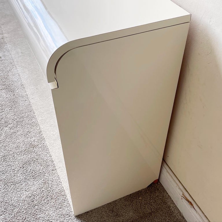 Postmodern Cream Lacquer Laminate Storage Waterfall Headboard with Gold ...