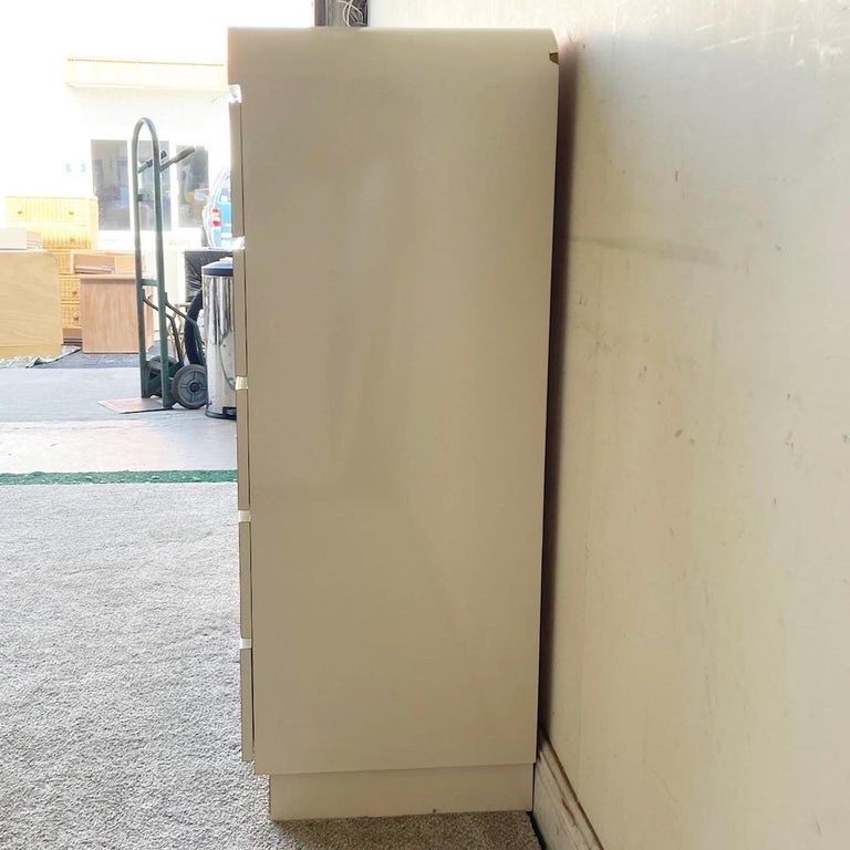Postmodern Cream Lacquer Laminate Waterfall Highboy Dresser with Gold ...