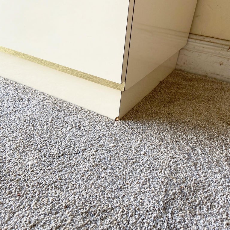 Postmodern Cream Lacquer Laminate Waterfall Highboy Dresser with Gold ...