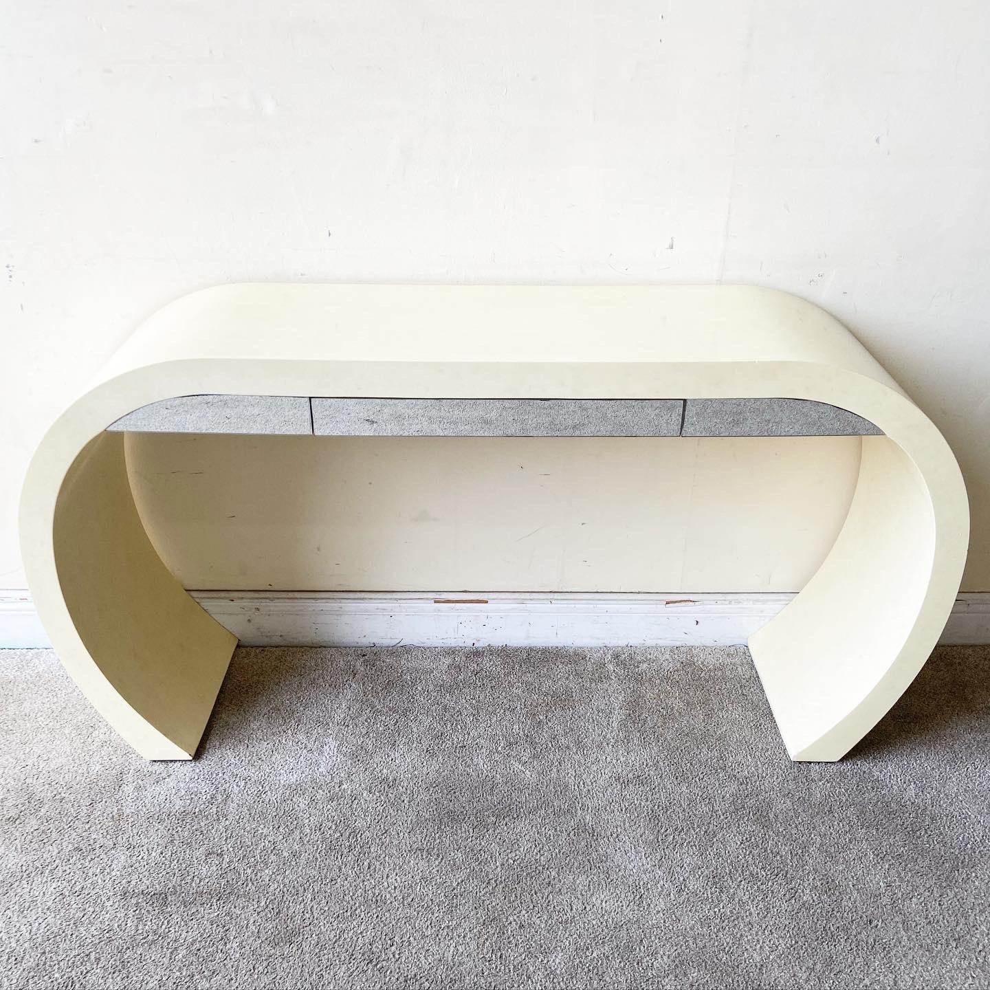 Postmodern Cream Lacquer Scroll Desk with Mirrored Drawer For Sale at ...