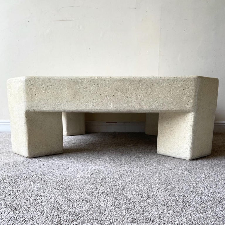 Postmodern Cream Textured Plaster Square Coffee Table at 1stDibs
