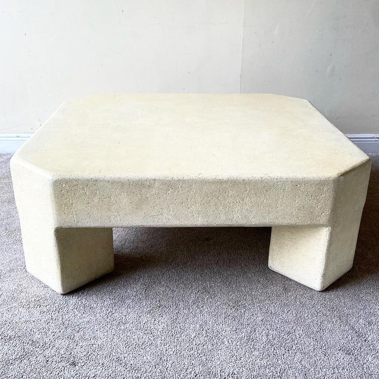 Postmodern Cream Textured Plaster Square Coffee Table at 1stDibs