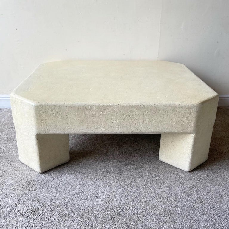 Postmodern Cream Textured Plaster Square Coffee Table at 1stDibs