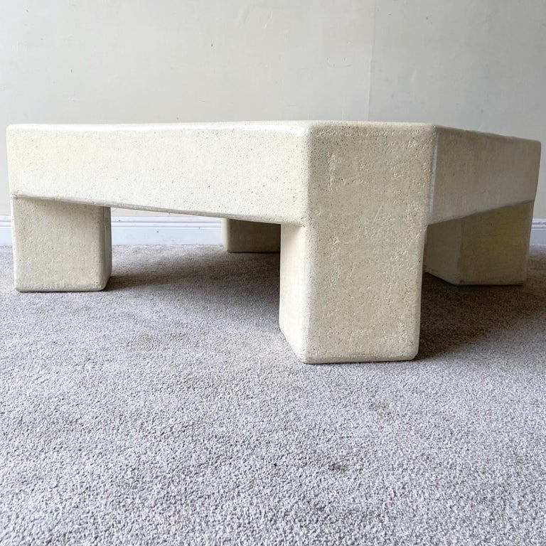 Postmodern Cream Textured Plaster Square Coffee Table at 1stDibs