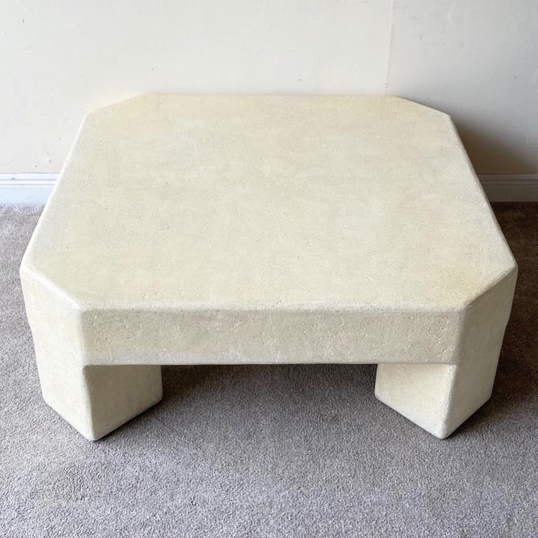 Postmodern Cream Textured Plaster Square Coffee Table at 1stDibs