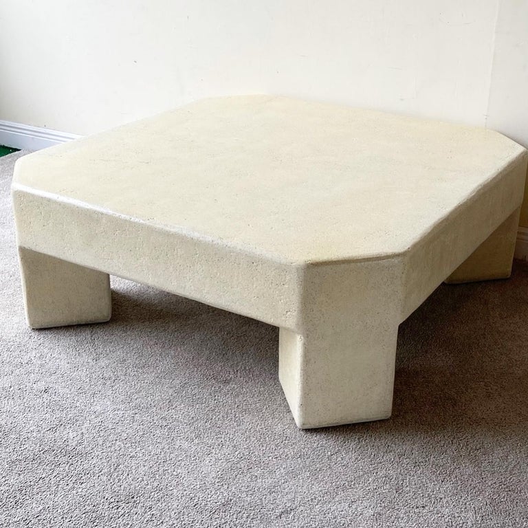 Postmodern Cream Textured Plaster Square Coffee Table at 1stDibs