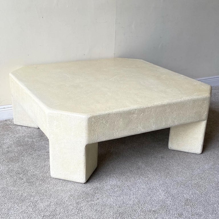 Postmodern Cream Textured Plaster Square Coffee Table at 1stDibs