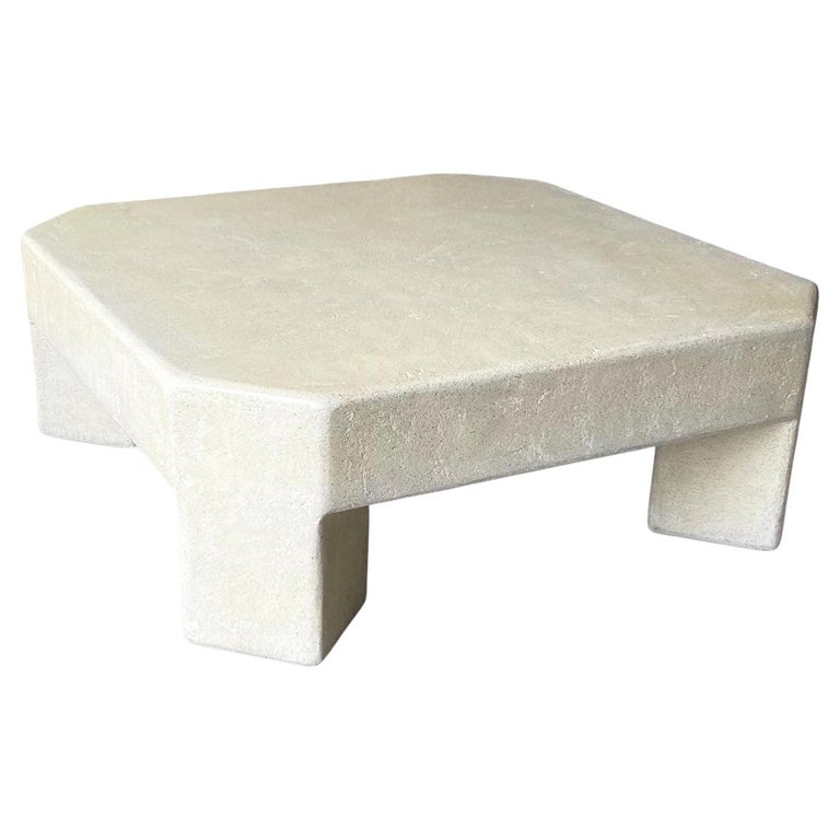 Postmodern Cream Textured Plaster Square Coffee Table at 1stDibs