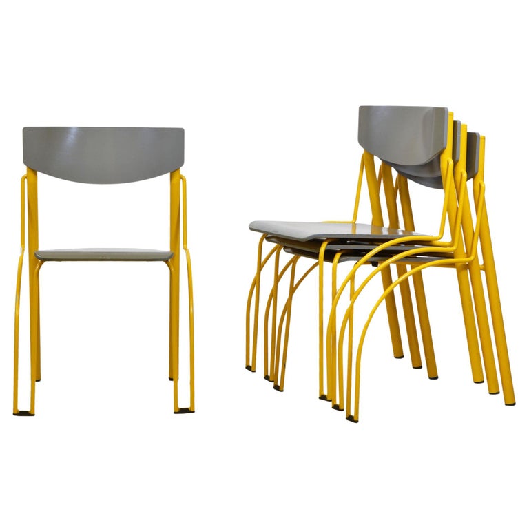 Postmodern Danish Stacking Dining Chairs Yellow and Grey Set of Four at ...
