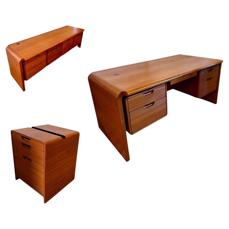 Postmodern Danish Teak Executive Office System Credenza Desk and File ...