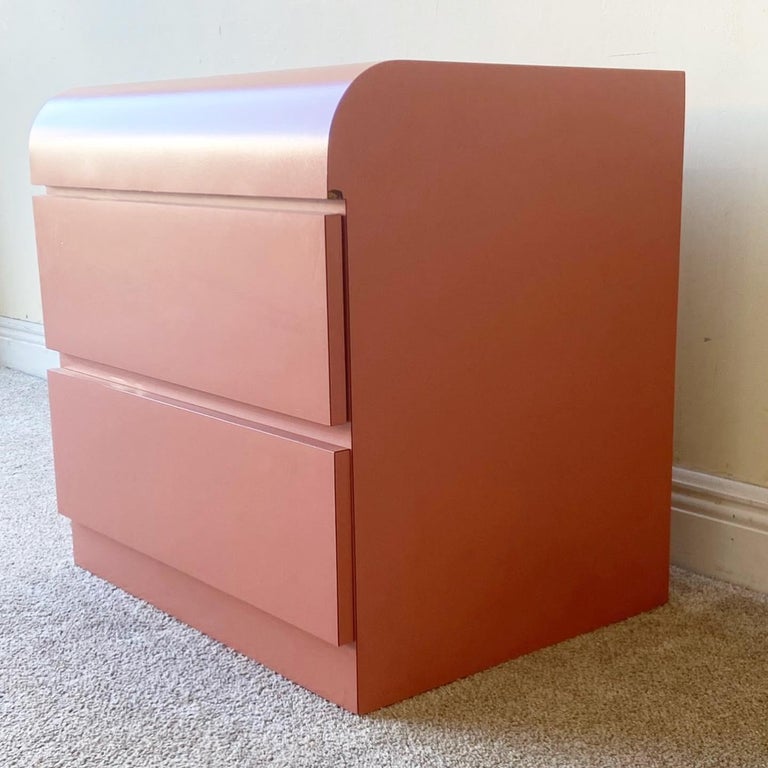 Postmodern Dark Hot Pink Laminate Waterfall Nightstand with 2 Drawers ...