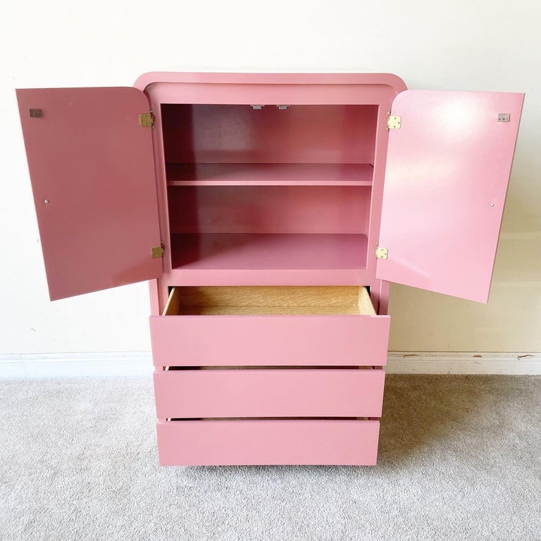 Postmodern Dark Pink Lacquer Laminate Waterfall Armoire For Sale at 1stDibs