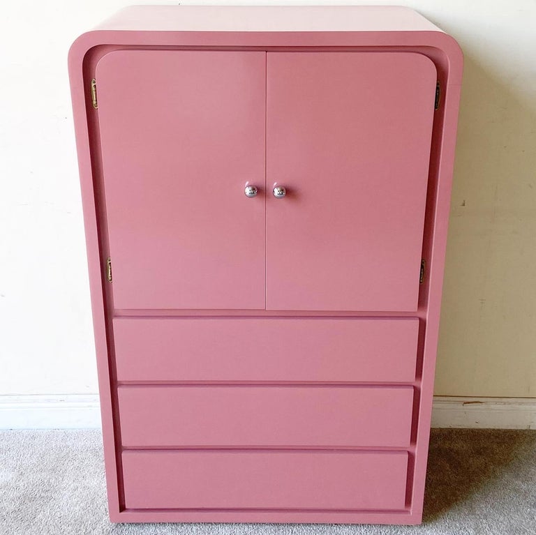 Postmodern Dark Pink Lacquer Laminate Waterfall Armoire For Sale at 1stDibs