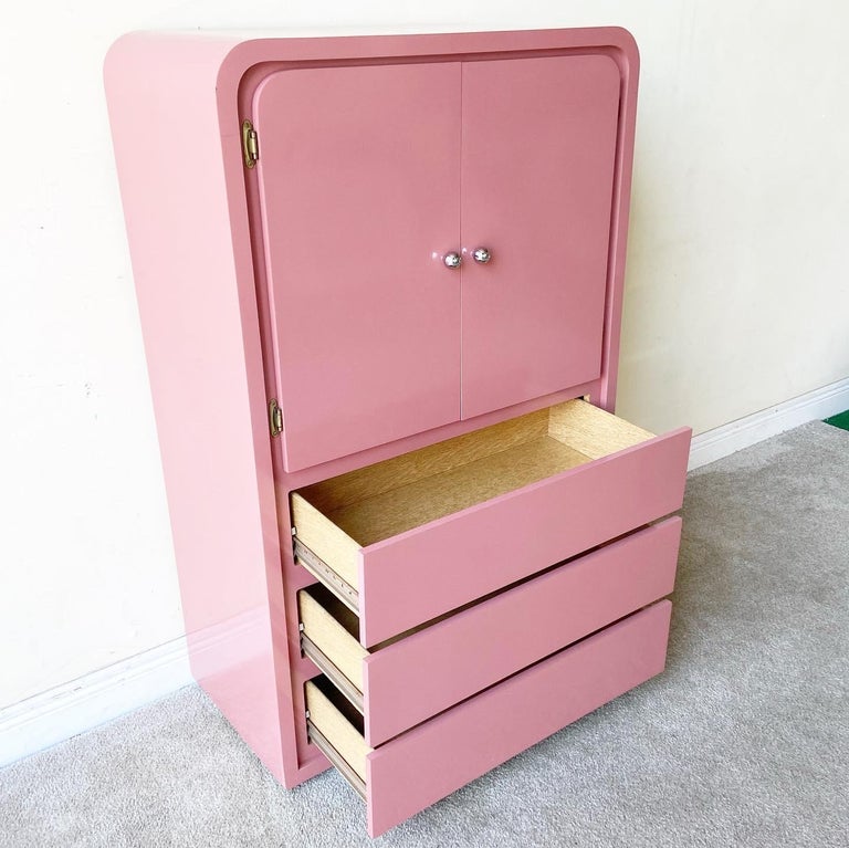 Postmodern Dark Pink Lacquer Laminate Waterfall Armoire For Sale at 1stDibs