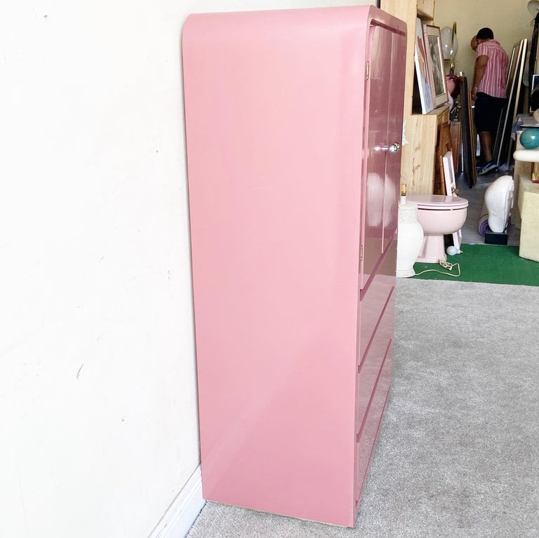 Postmodern Dark Pink Lacquer Laminate Waterfall Armoire For Sale at 1stDibs