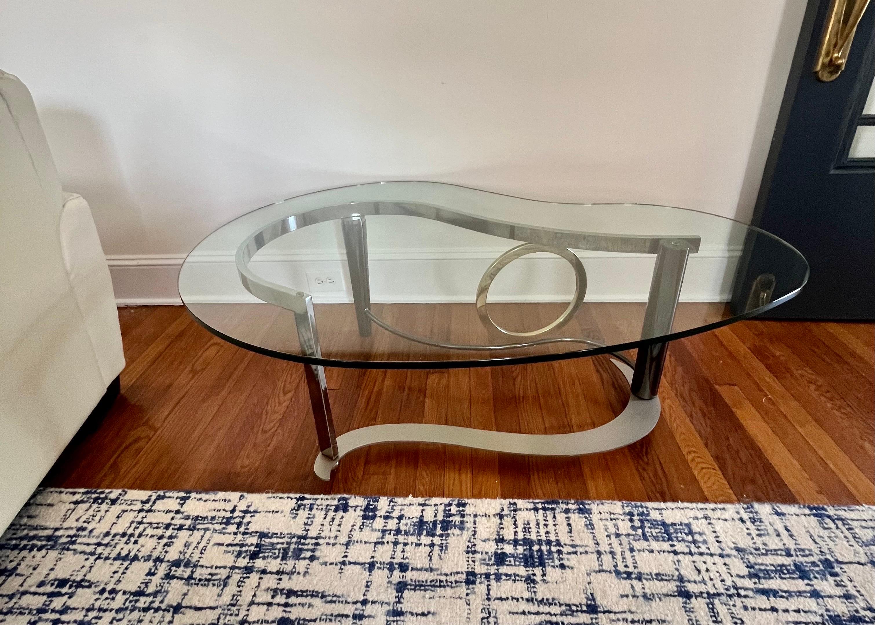 Postmodern DIA style steel and brass kidney shape coffee table For Sale ...