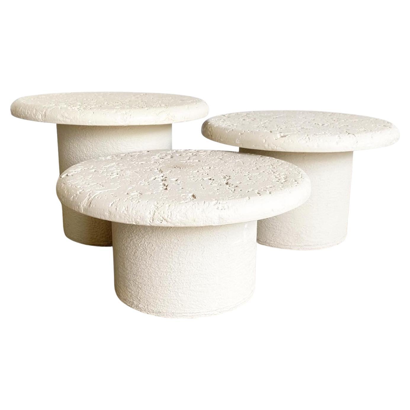 Postmodern Pink Textured Nesting Square Mushroom Tables – Set of 3 For ...