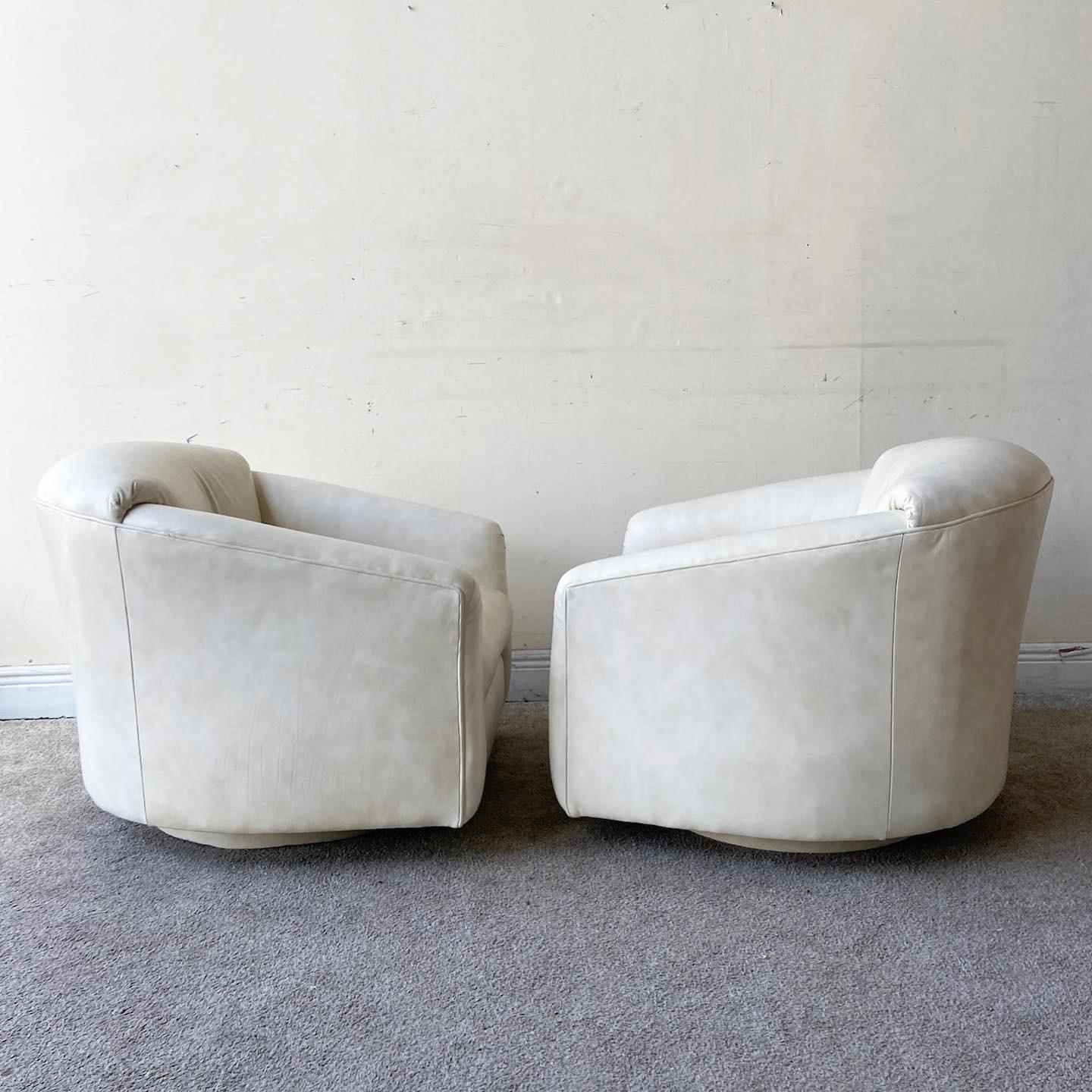 Postmodern Faux Goatskin Swivel Chairs With Ottoman, Three Pieces For ...