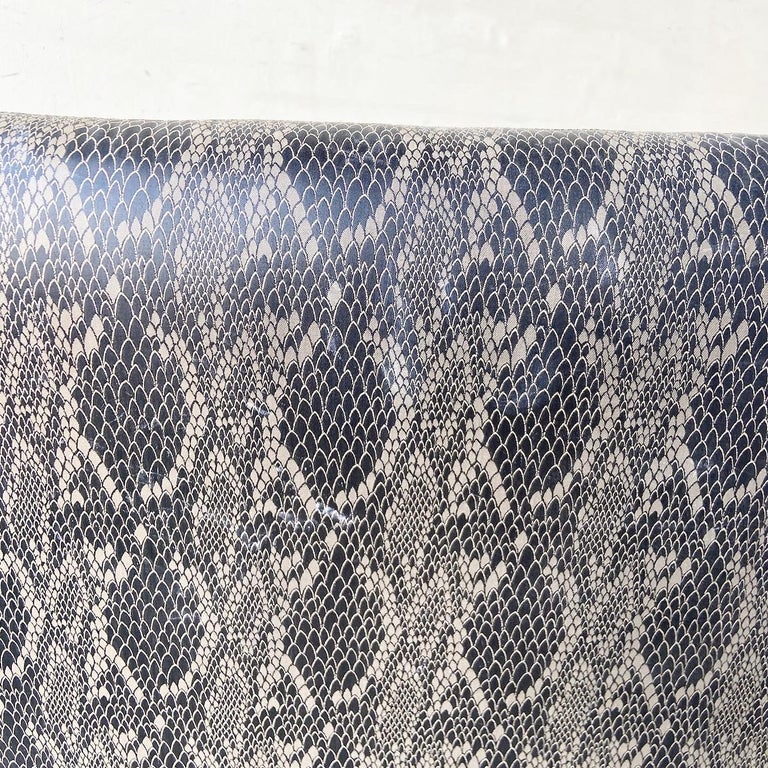Postmodern Faux Snake Skin Upholstered Chiclet Arm Chairs on Wheels, a ...