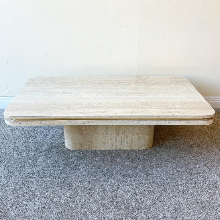 Postmodern Faux Travertine Laminate and Gold Coffee Table For Sale at ...