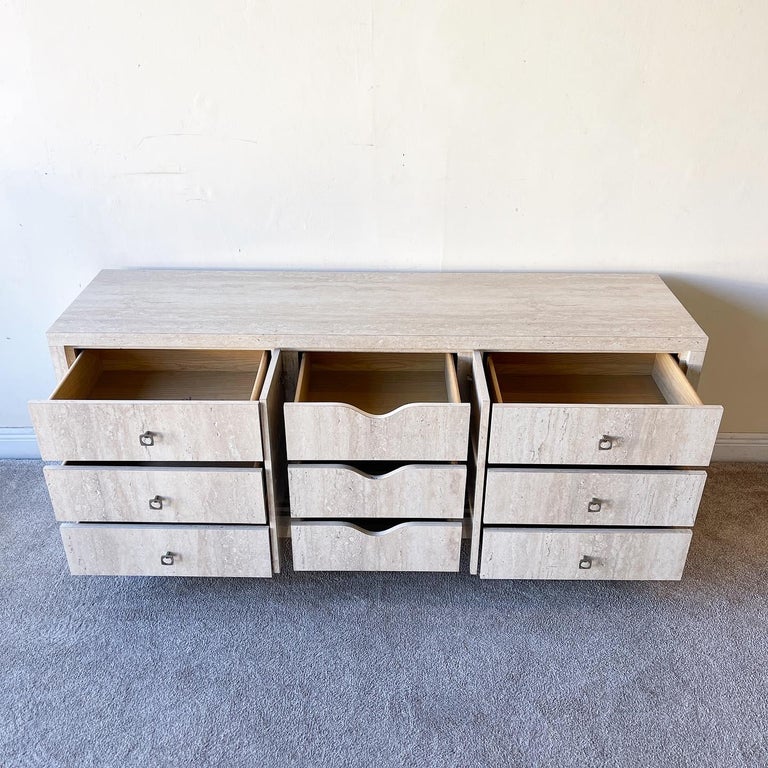 Postmodern Faux Travertine Laminate Lowboy Dresser, 9 Drawers For Sale ...