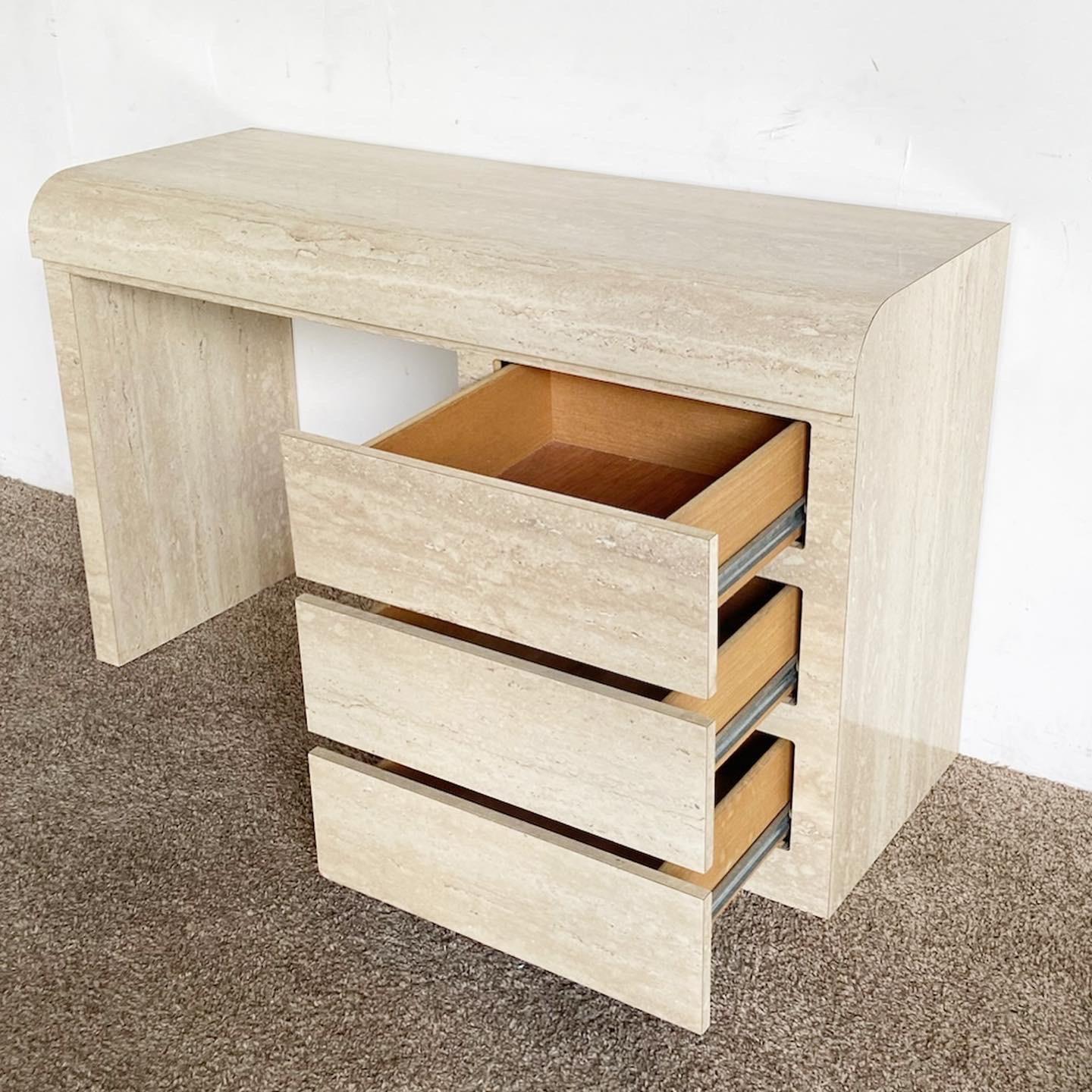 Postmodern Faux Travertine Laminate Waterfall Desk For Sale at 1stDibs