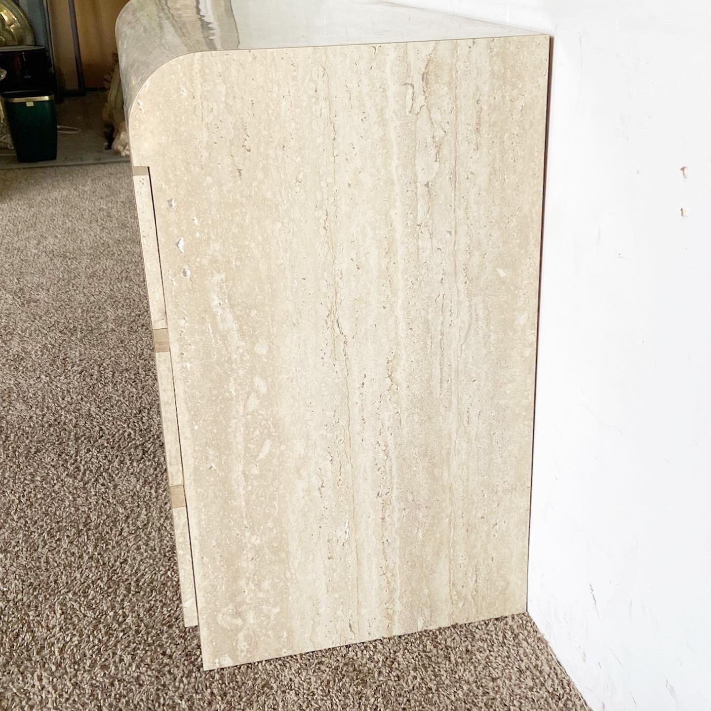 Postmodern Faux Travertine Laminate Waterfall Desk For Sale at 1stDibs
