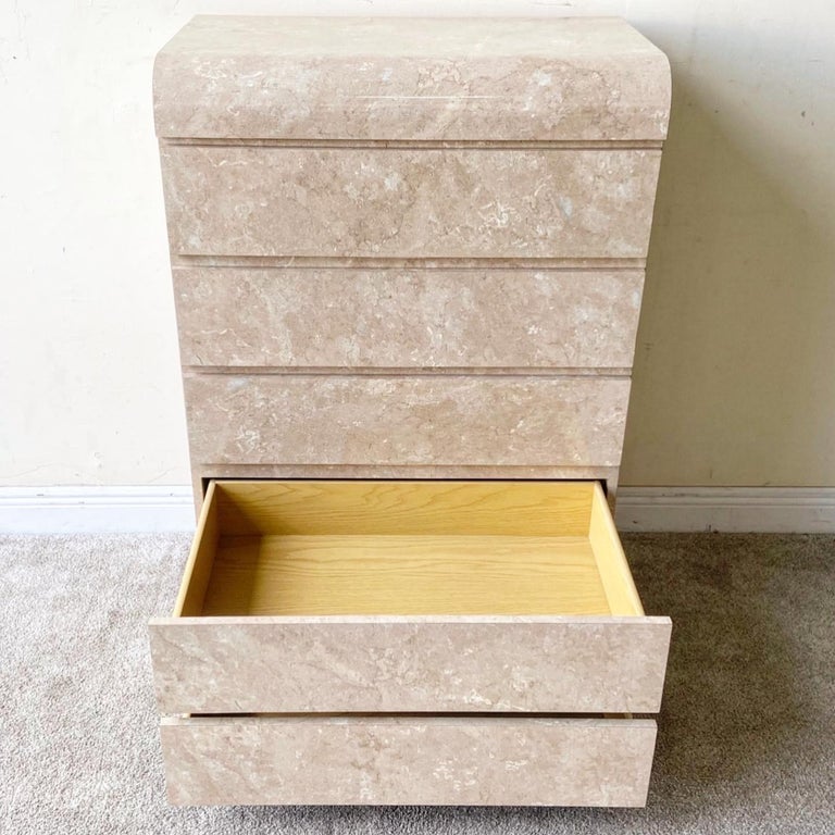 Postmodern Faux Travertine Laminate Waterfall Dresser, 6 Drawers For ...