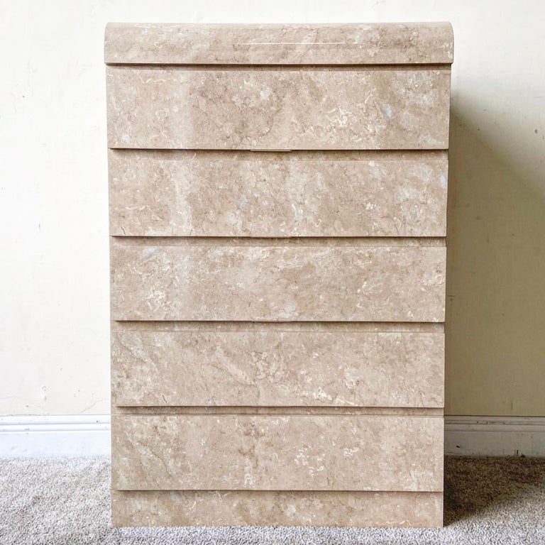 Postmodern Faux Travertine Laminate Waterfall Dresser, 6 Drawers For ...