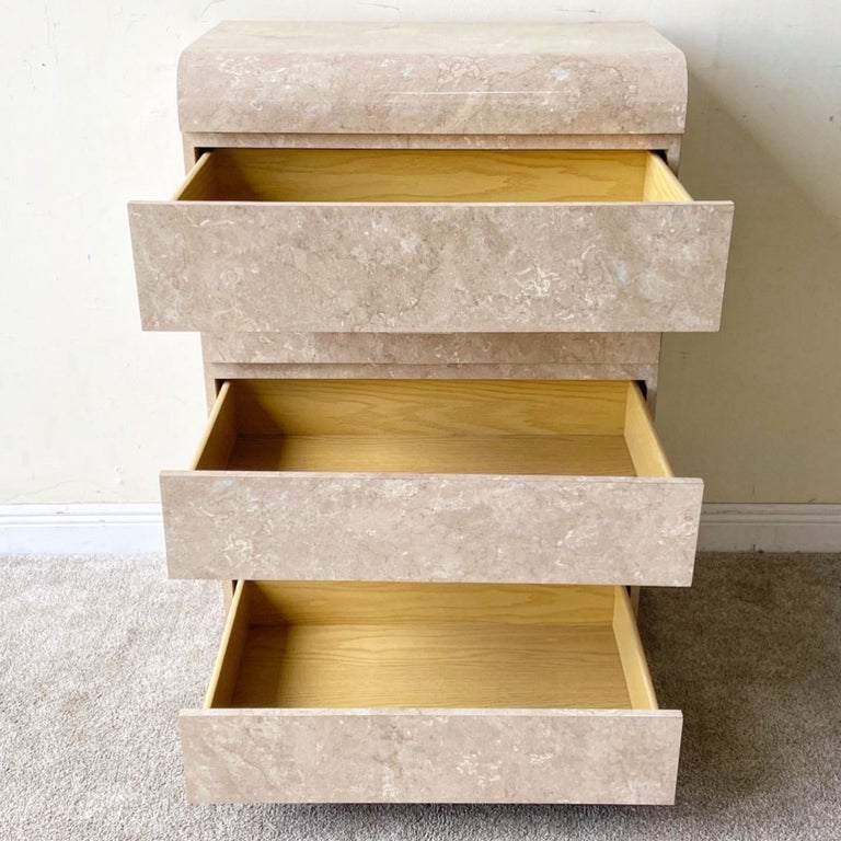 Postmodern Faux Travertine Laminate Waterfall Dresser, 6 Drawers For ...