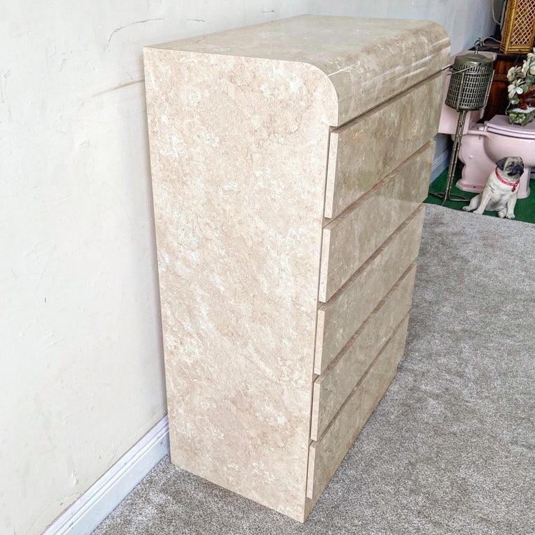 Postmodern Faux Travertine Laminate Waterfall Dresser, 6 Drawers For ...