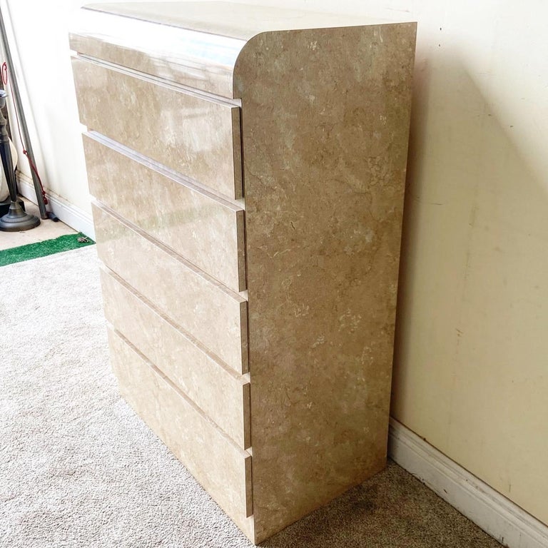 Postmodern Faux Travertine Laminate Waterfall Dresser, 6 Drawers For ...