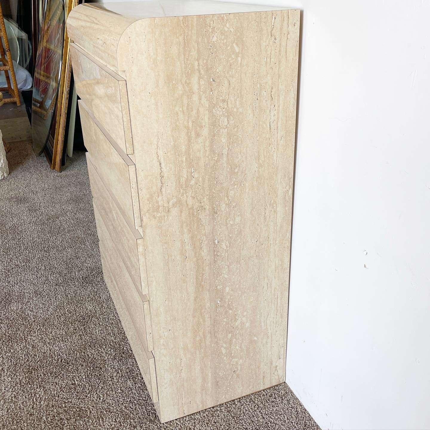 Postmodern Faux Travertine Laminate Waterfall Highboy Dresser - 5 ...