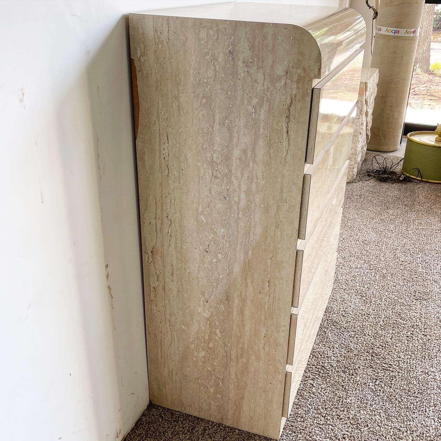 Postmodern Faux Travertine Laminate Waterfall Highboy Dresser - 5 ...
